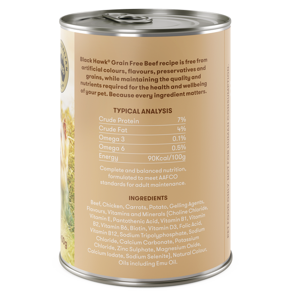 Black Hawk Grain Free Wet Dog Food Beef 400g - RSPCA VIC